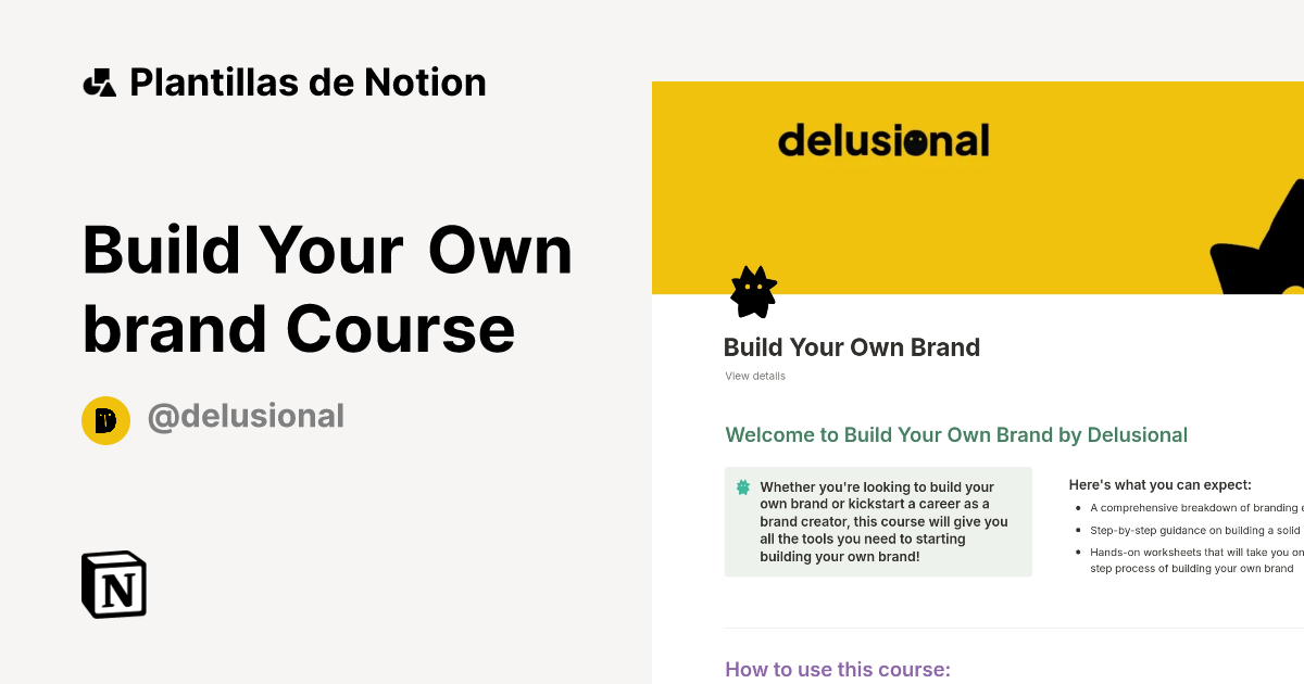 Plantilla Build Your Own brand Course de Delusional | Notion Marketplace