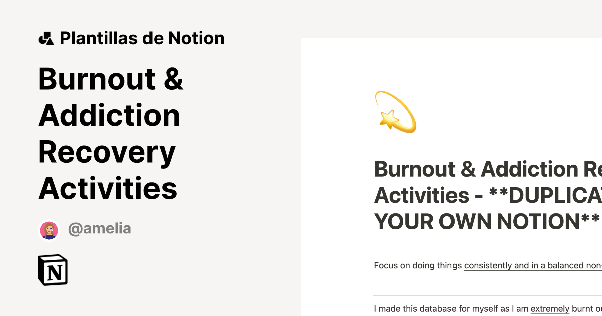 Plantilla Burnout & Addiction Recovery Activities | Notion Marketplace