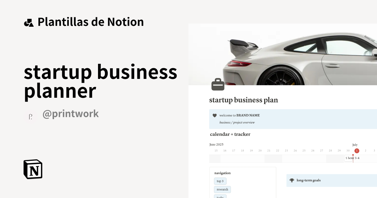 Plantilla startup business planner de Printwork | Notion Marketplace