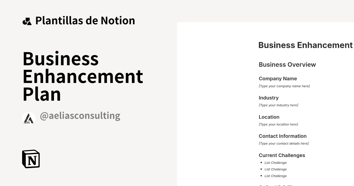 Plantilla Business Enhancement Plan de AeliasConsulting | Notion ...