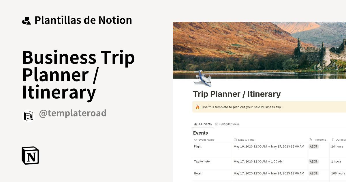 Plantilla Business Trip Planner / Itinerary | Notion Marketplace
