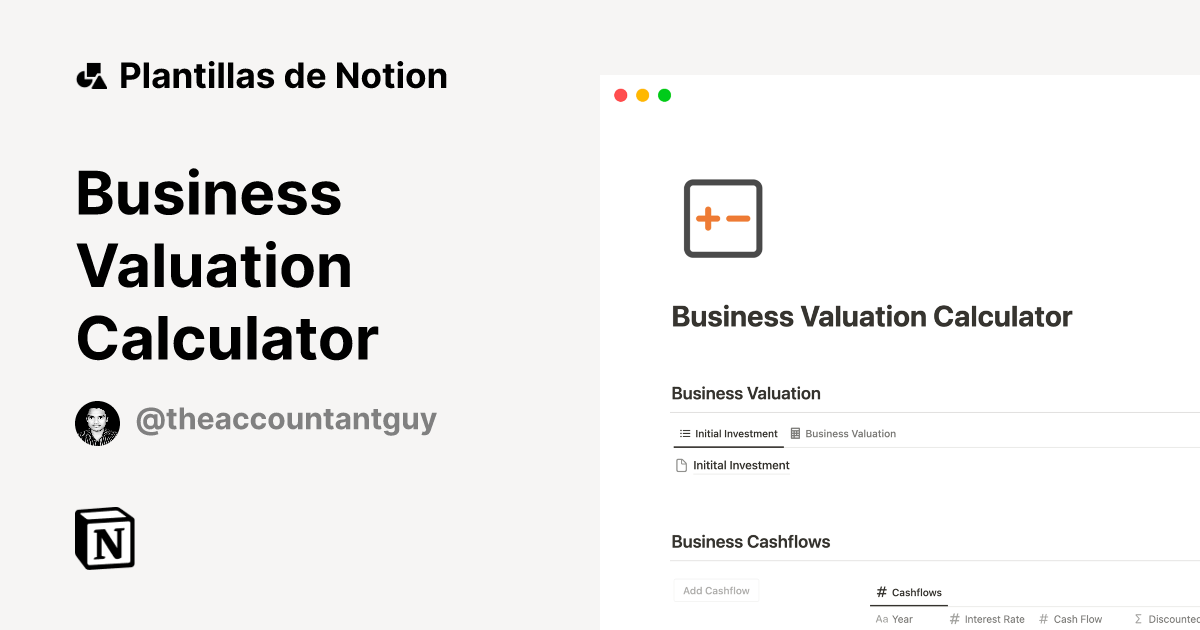 Plantilla Business Valuation Calculator | Notion Marketplace
