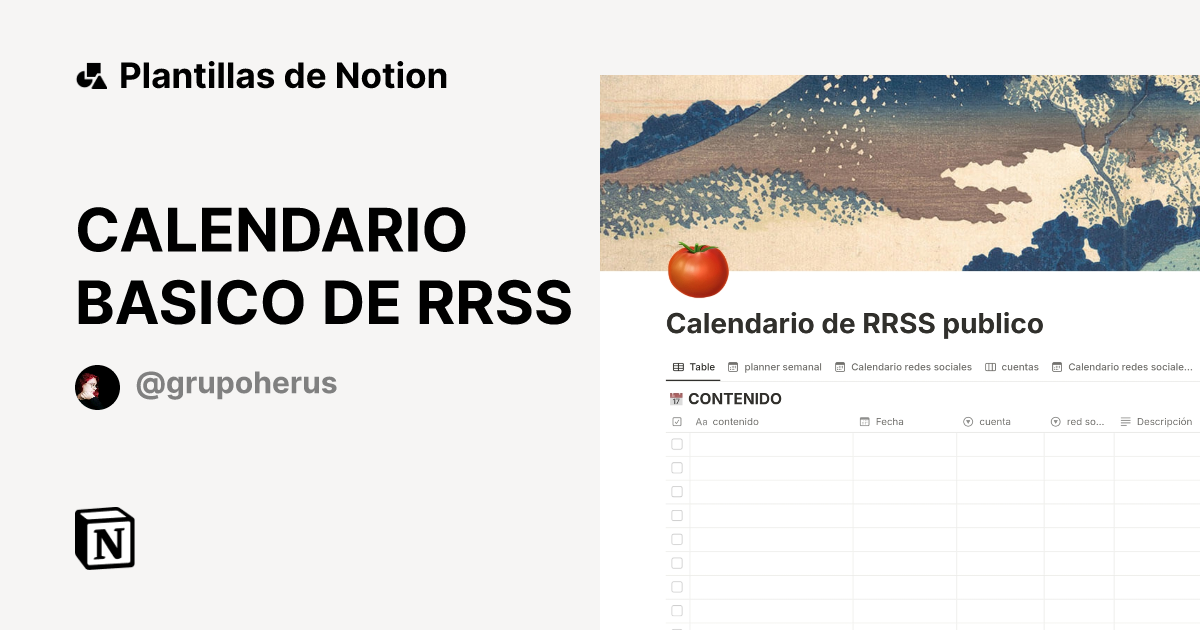 Plantilla CALENDARIO BASICO DE RRSS de Grupo Herus 2.0 | Notion Marketplace