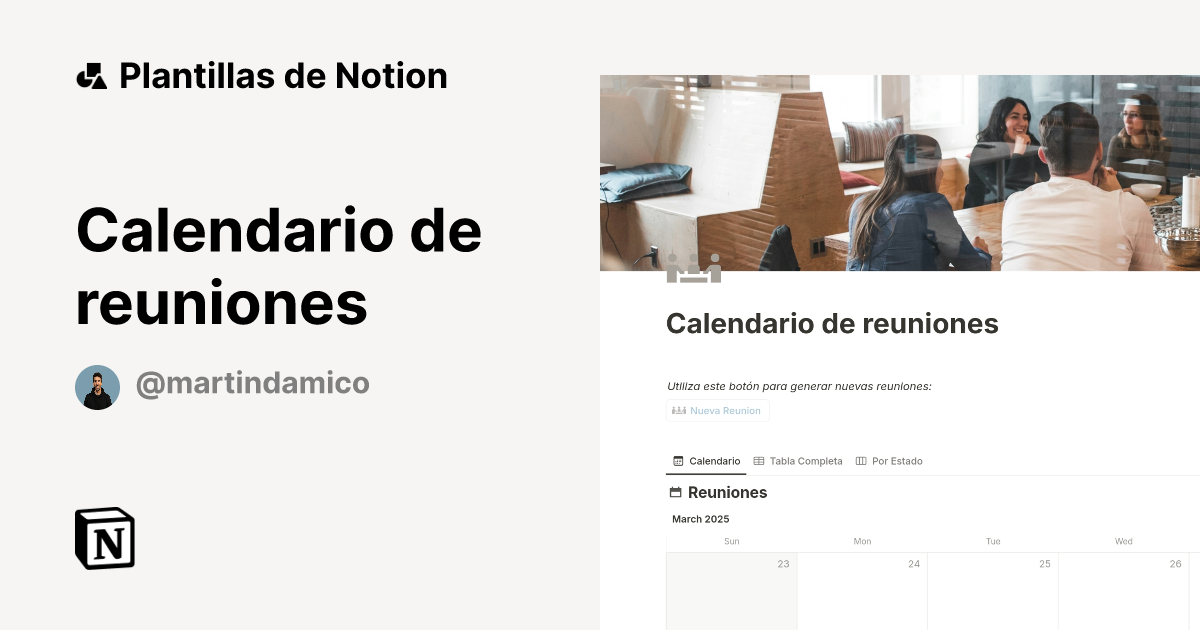 Plantilla Calendario de reuniones de Martin D´Amico | Notion Marketplace