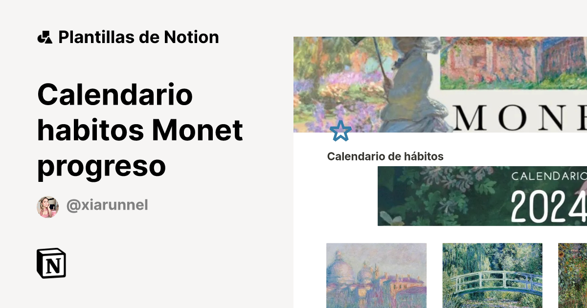 Plantilla Calendario habitos Monet progreso de Xia Runnel | Notion Marketplace