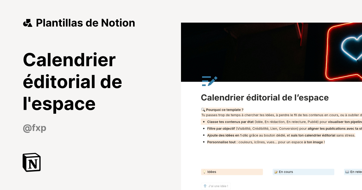 Plantilla Calendrier éditorial de l'espace | Notion Marketplace