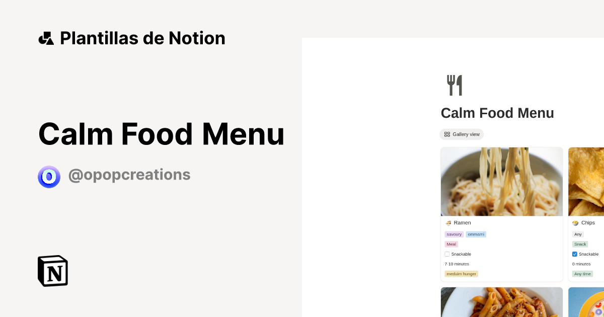 Plantilla Calm Food Menu | Notion Marketplace
