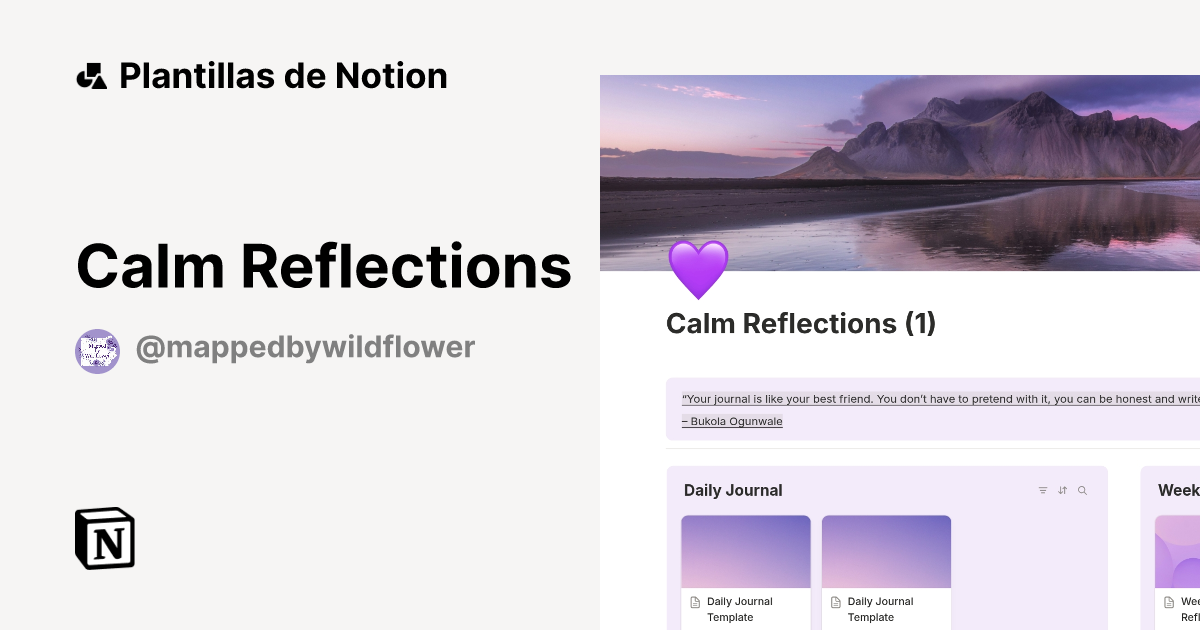 Plantilla Calm Reflections de mappedbywildflower | Notion Marketplace