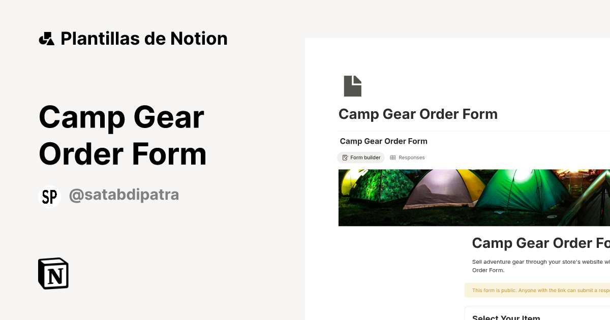 Plantilla Camp Gear Order Form de Satabdi Patra | Notion Marketplace