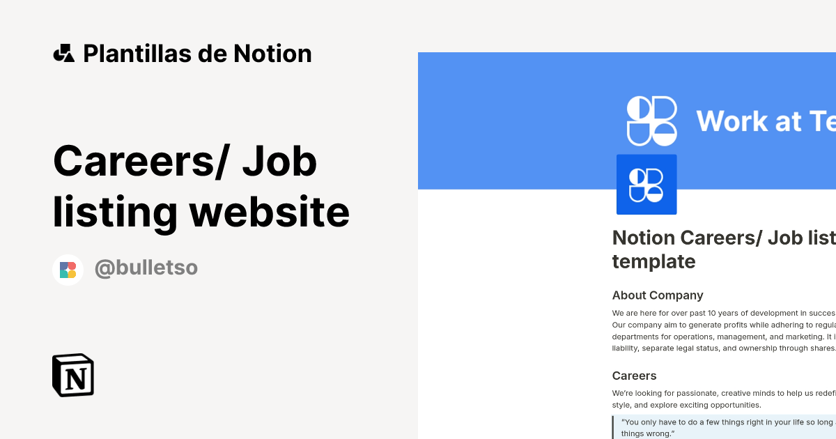 Plantilla Careers/ Job listing website template | Notion Marketplace
