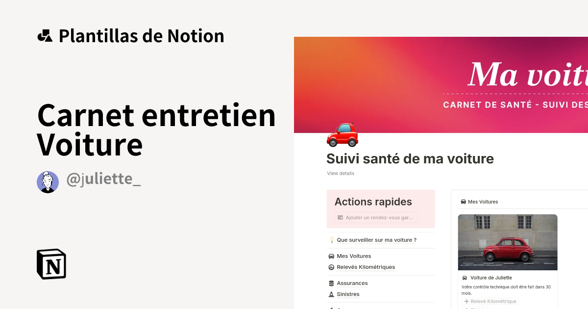 Plantilla Carnet entretien Voiture | Notion Marketplace