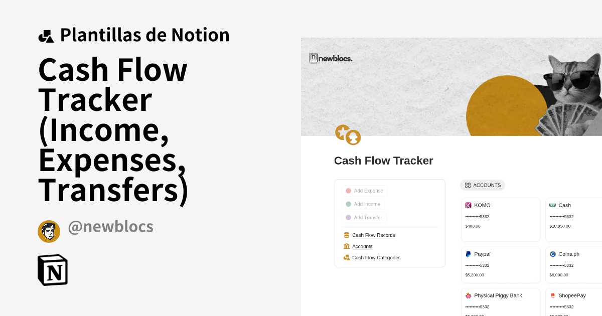 Plantilla Cash Flow Tracker (Income, Expenses, Transfers) | Notion ...