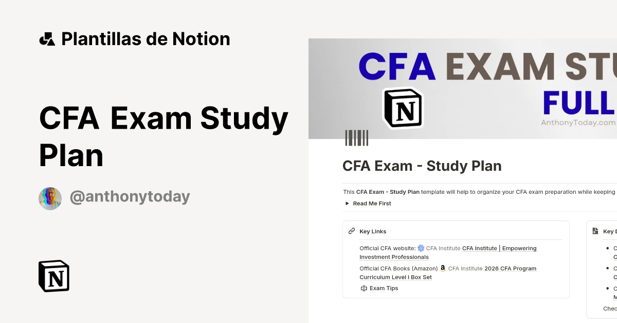 Plantilla CFA Exam Study Plan | Notion Marketplace