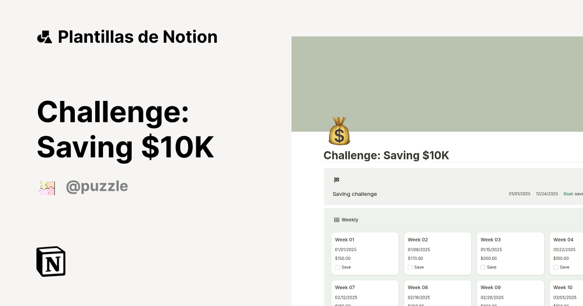 Plantilla Challenge: Saving $10K | Notion Marketplace