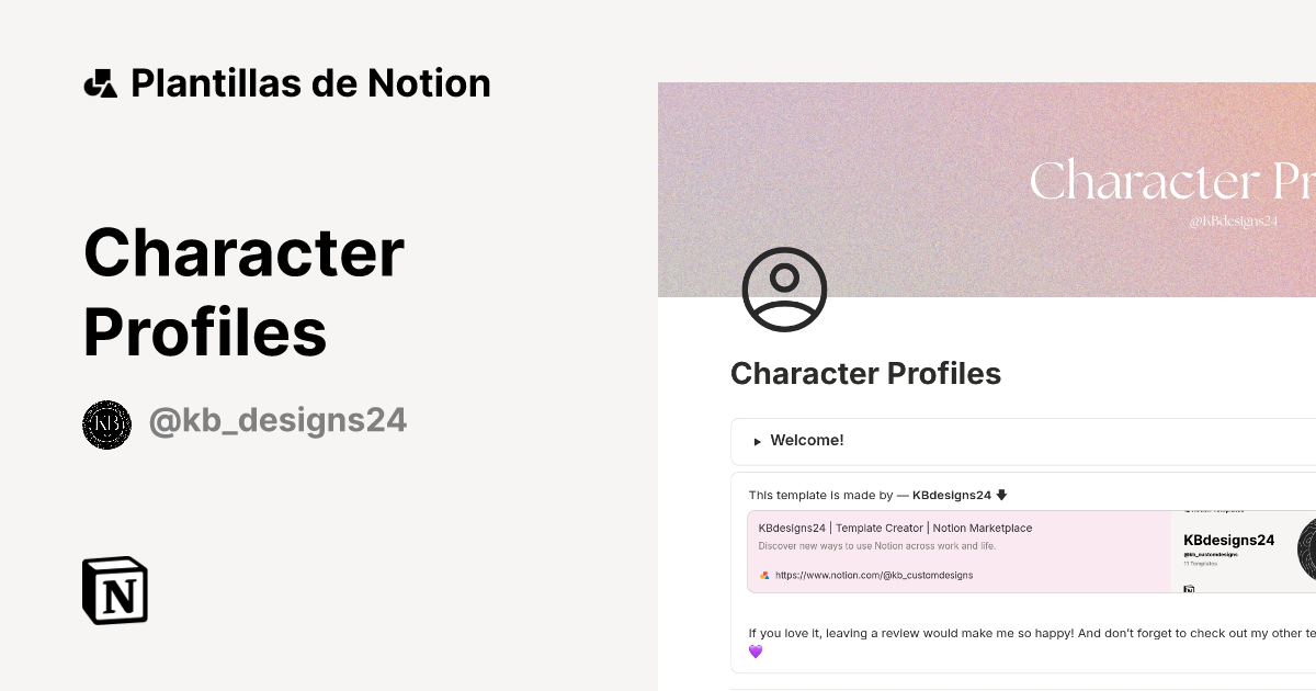 Plantilla Character Profiles de KB Custom Designs | Notion Marketplace
