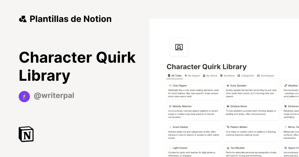 Plantilla Character Quirk Library | Notion Marketplace