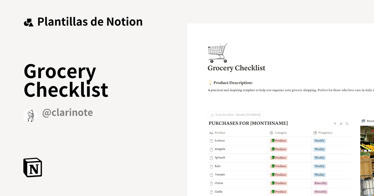 Plantilla Grocery Checklist | Notion Marketplace