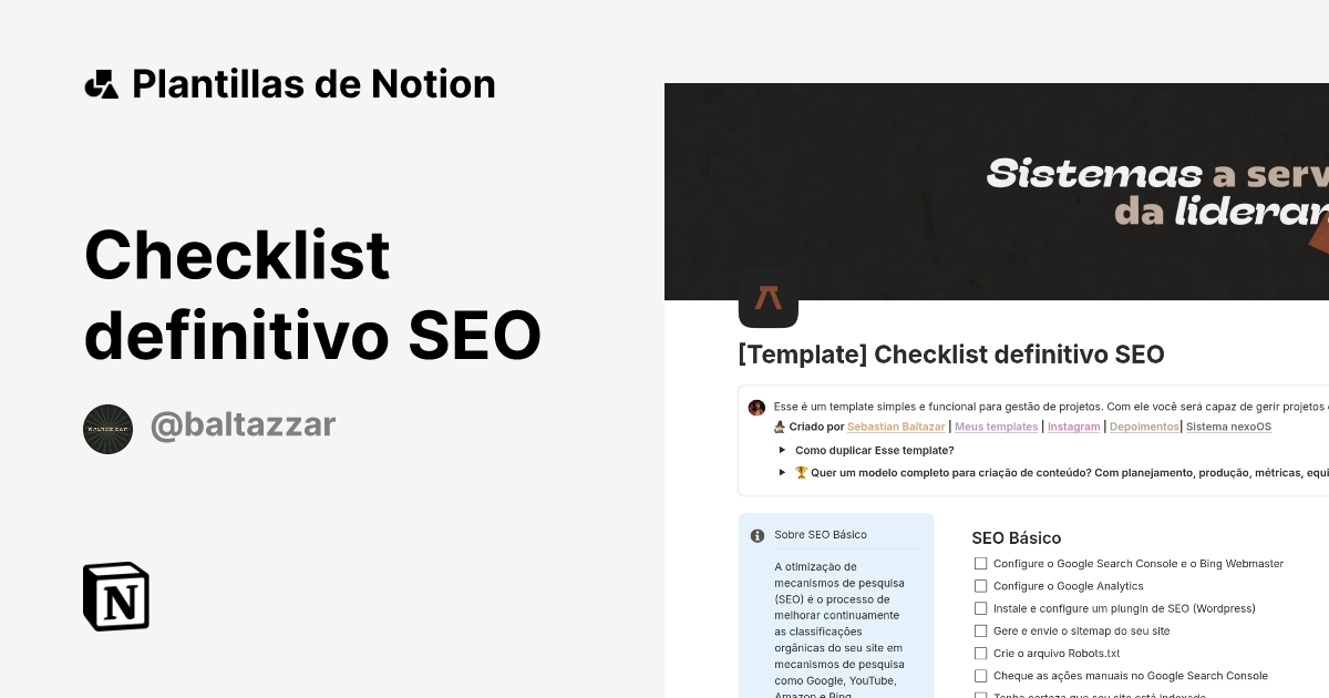 Plantilla Checklist definitivo SEO | Notion Marketplace