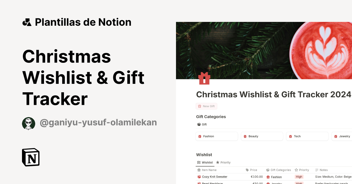 Plantilla Christmas Wishlist & Gift Tracker | Notion Marketplace