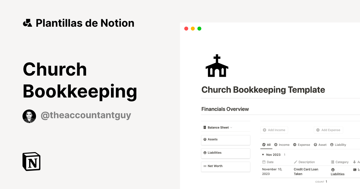Plantilla Church Bookkeeping | Notion Marketplace