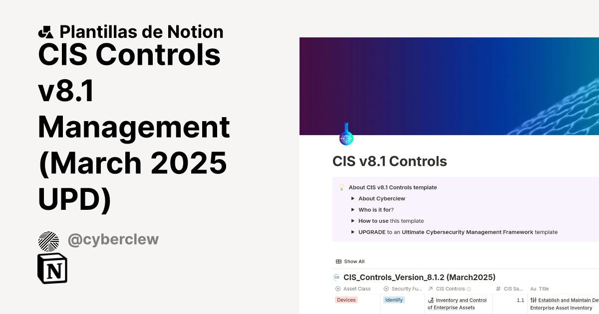 Plantilla CIS Controls v8.1 Management (March 2025 UPD) de Cyberclew ...