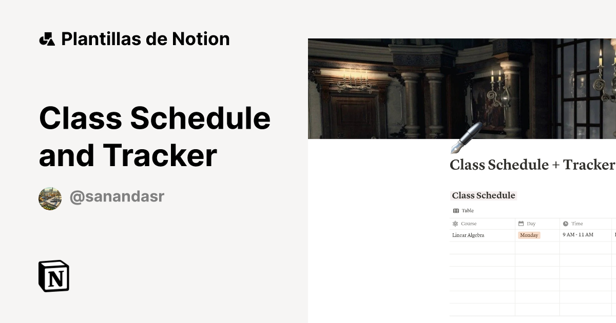 Plantilla Class Schedule and Tracker | Notion Marketplace