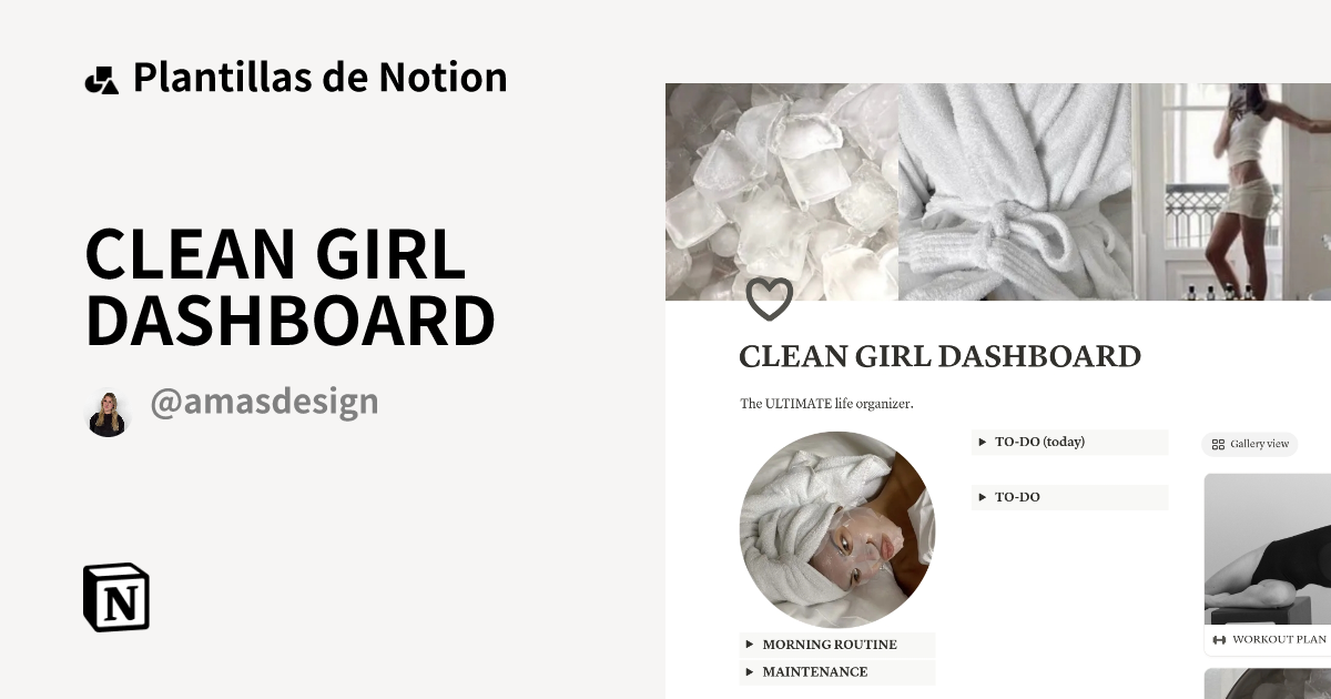 Plantilla CLEAN GIRL DASHBOARD de AMA's design | Notion Marketplace