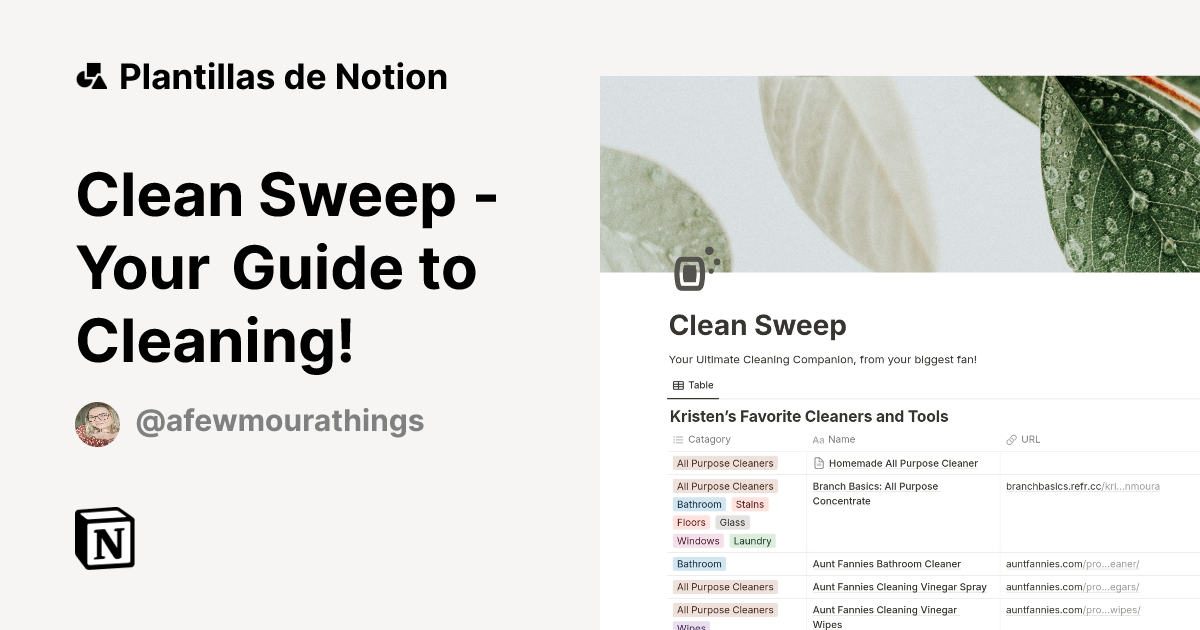 Plantilla Clean Sweep - Your Guide to Cleaning! | Notion Marketplace
