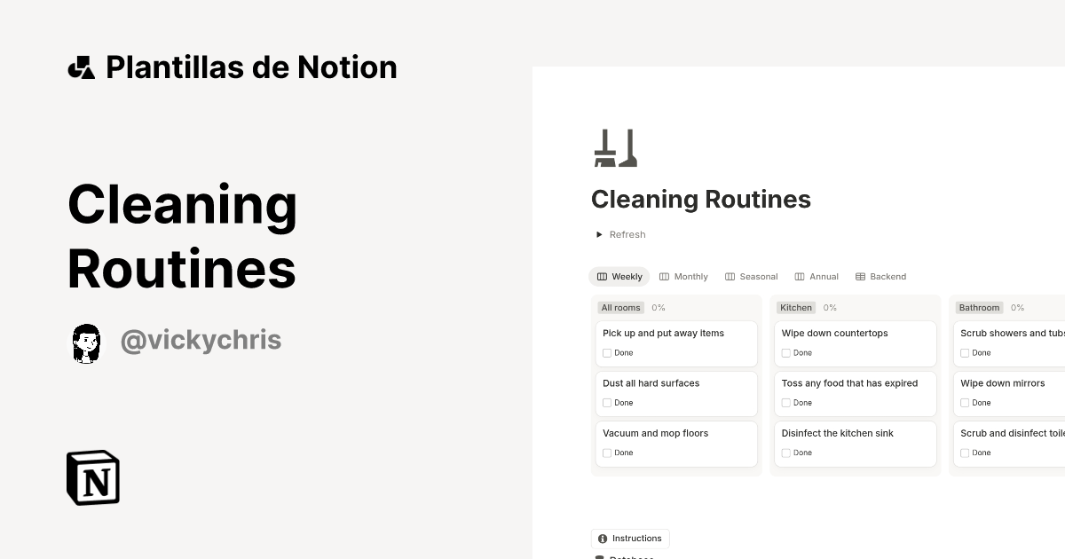 Plantilla Cleaning Routines de Vicky Chris | Notion Marketplace