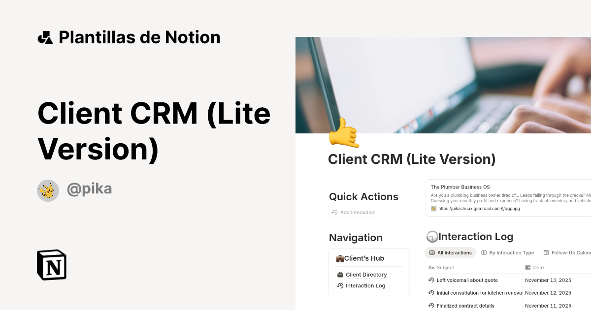 Plantilla Client CRM (Lite Version) de Pika | Notion Marketplace