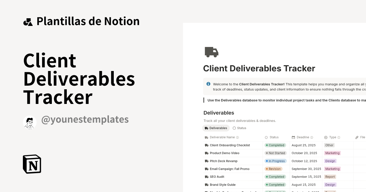 Plantilla Client Deliverables Tracker | Notion Marketplace