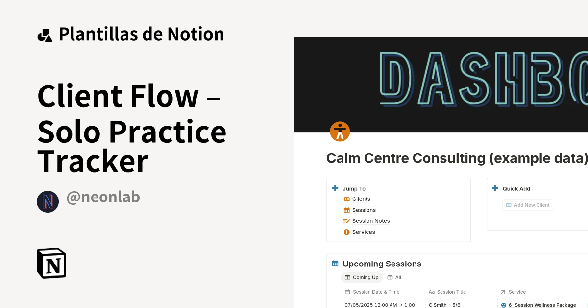 Plantilla Client Flow – Solo Practice Tracker | Notion Marketplace