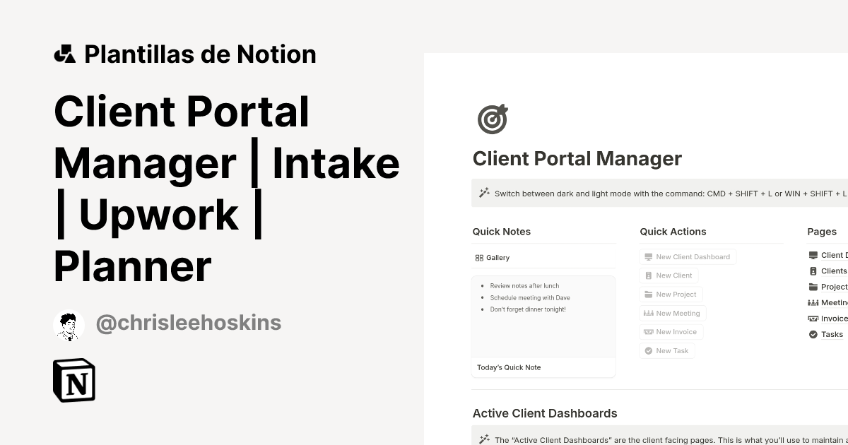 Plantilla Client Portal Manager | Intake | Upwork | Planner de Chris ...