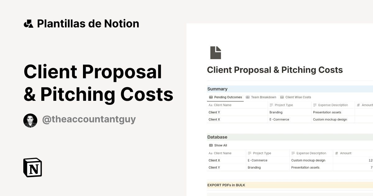 Plantilla Client Proposal & Pitching Costs | Notion Marketplace