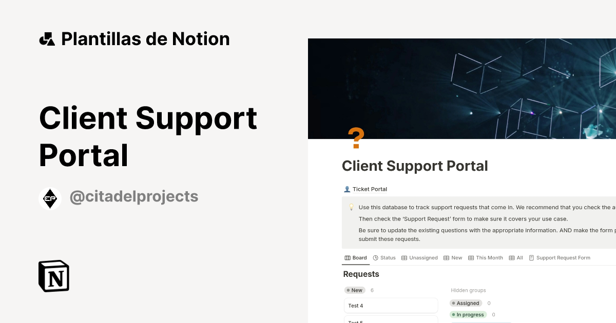 Plantilla Client Support Portal de Citadel Projects | Notion Marketplace