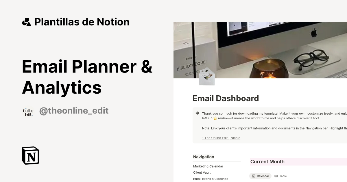 Plantilla Email Planner & Analytics de The Online Edit | Nicole | Notion Marketplace