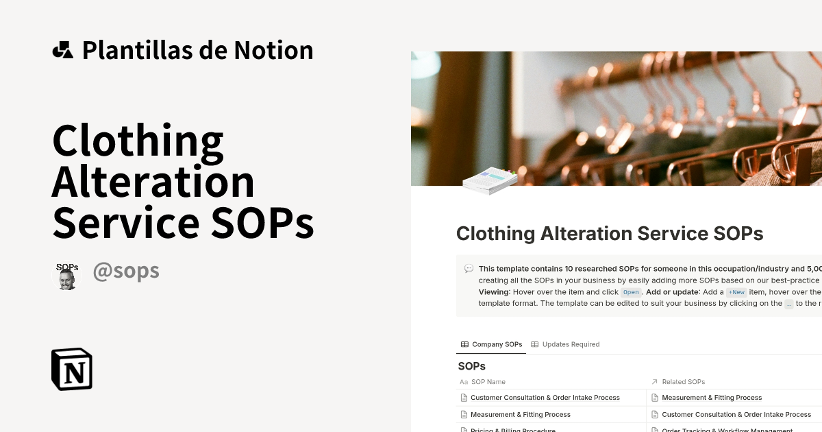 Plantilla Clothing Alteration Service SOPs | Notion Marketplace