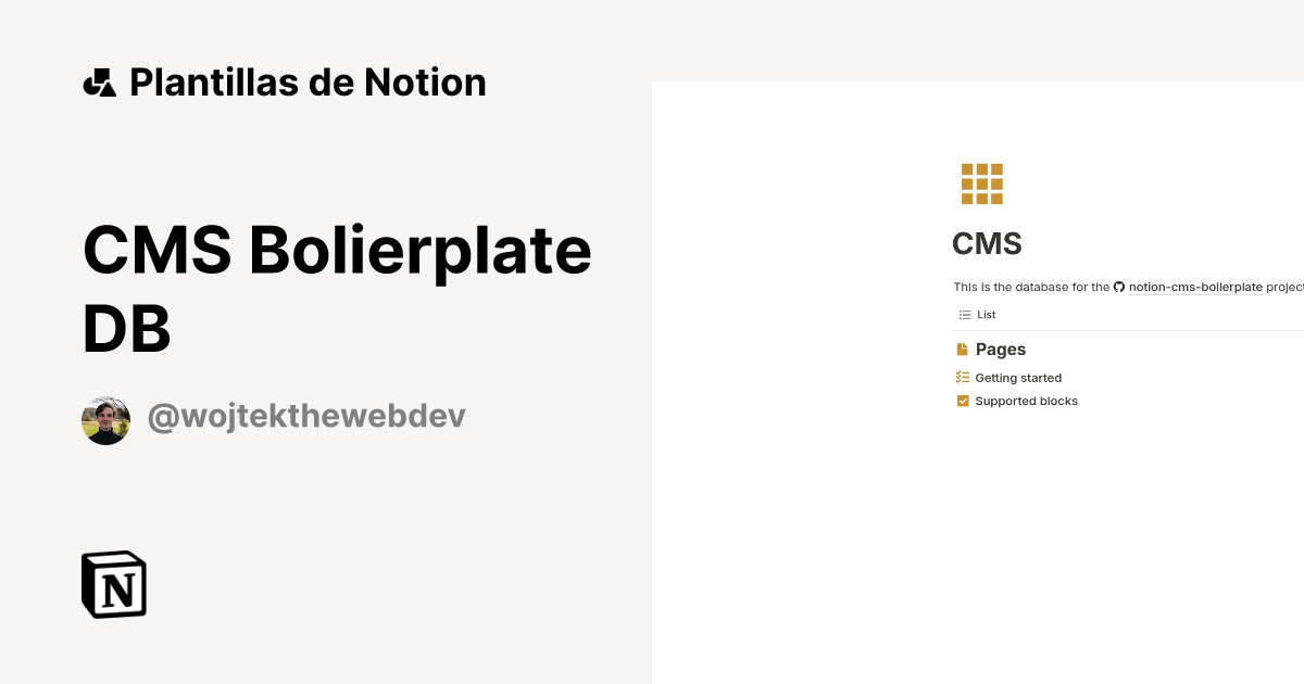 Plantilla CMS Bolierplate DB de Wojciech Sikora .dev | Notion Marketplace