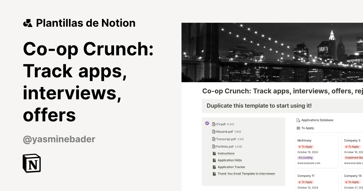Plantilla Co-op Crunch: Track apps, interviews, offers de Yasmine Bader ...