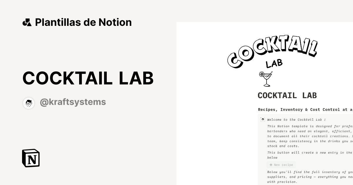 Plantilla COCKTAIL LAB | Notion Marketplace