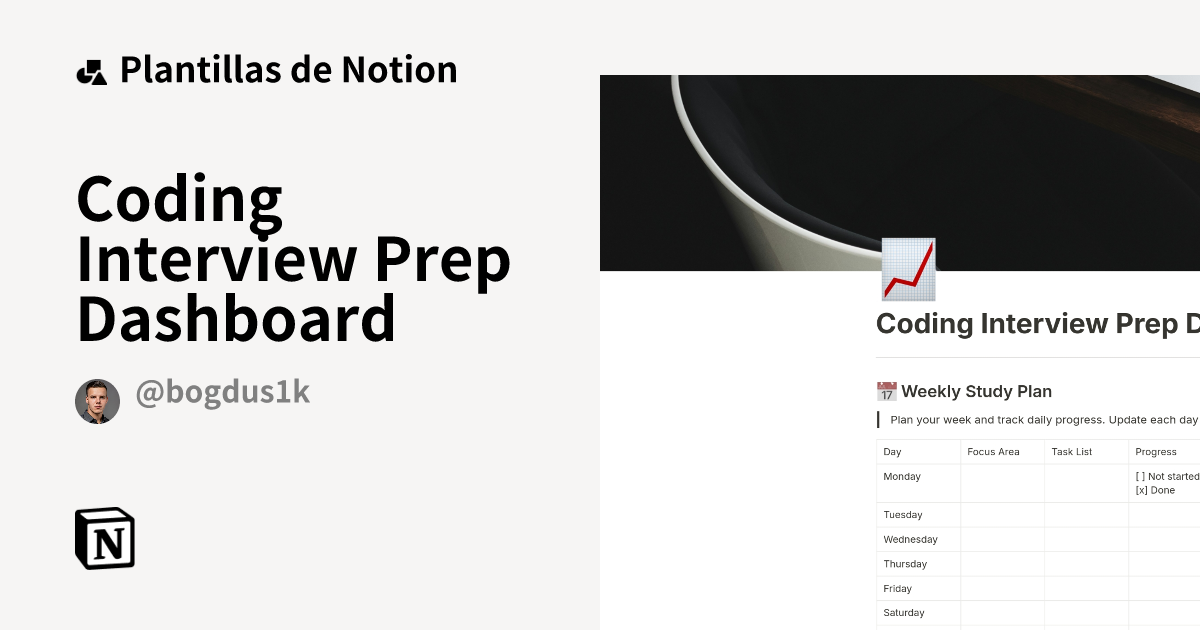 Plantilla Coding Interview Prep Dashboard de Bogdusik | Notion Marketplace