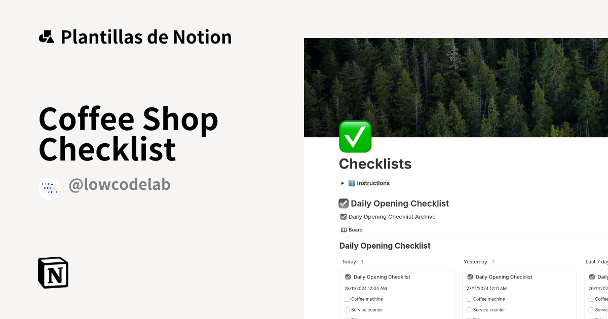 Plantilla Coffee Shop Checklist de low code lab | Notion Marketplace