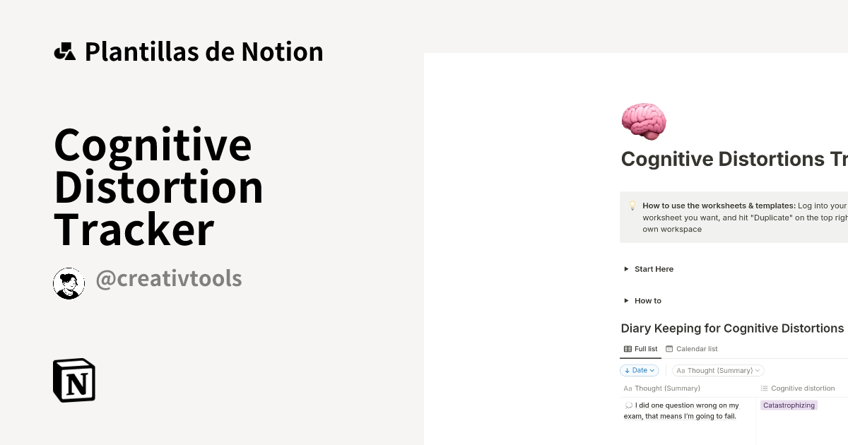 Plantilla Cognitive Distortion Tracker | Notion Marketplace