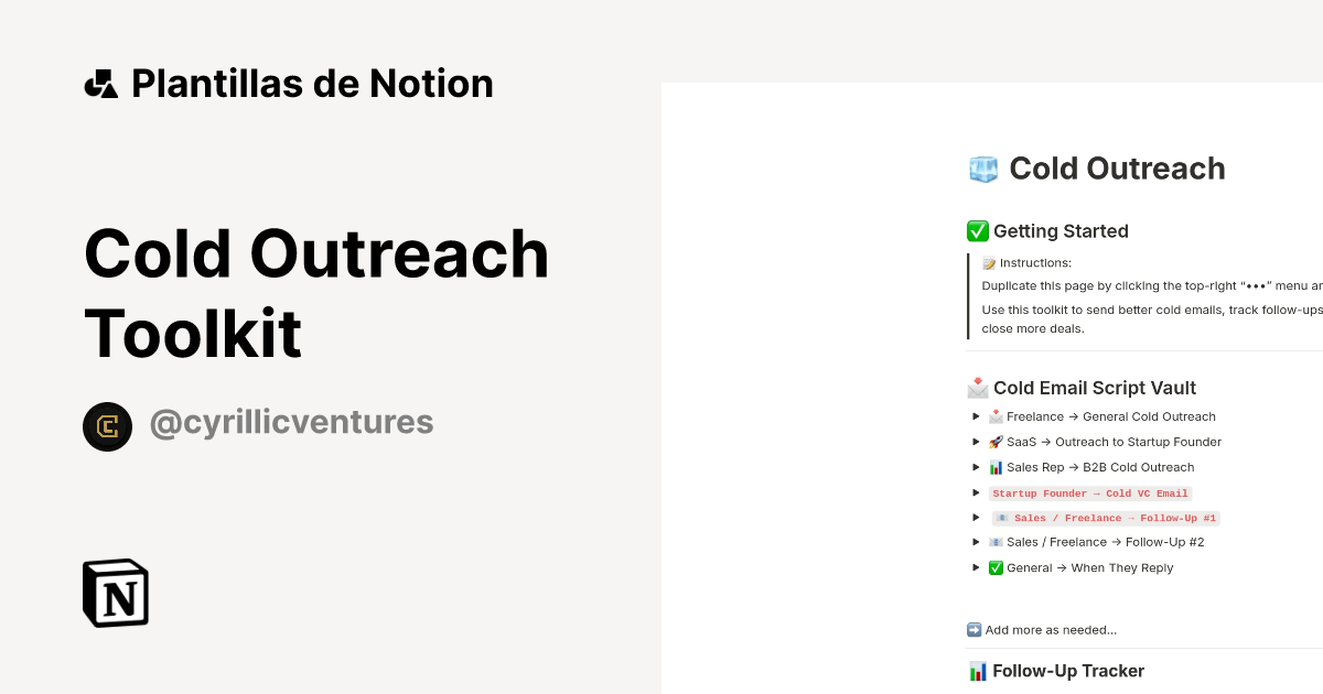 Plantilla Cold Outreach Toolkit de Cyrillic Ventures | Notion Marketplace