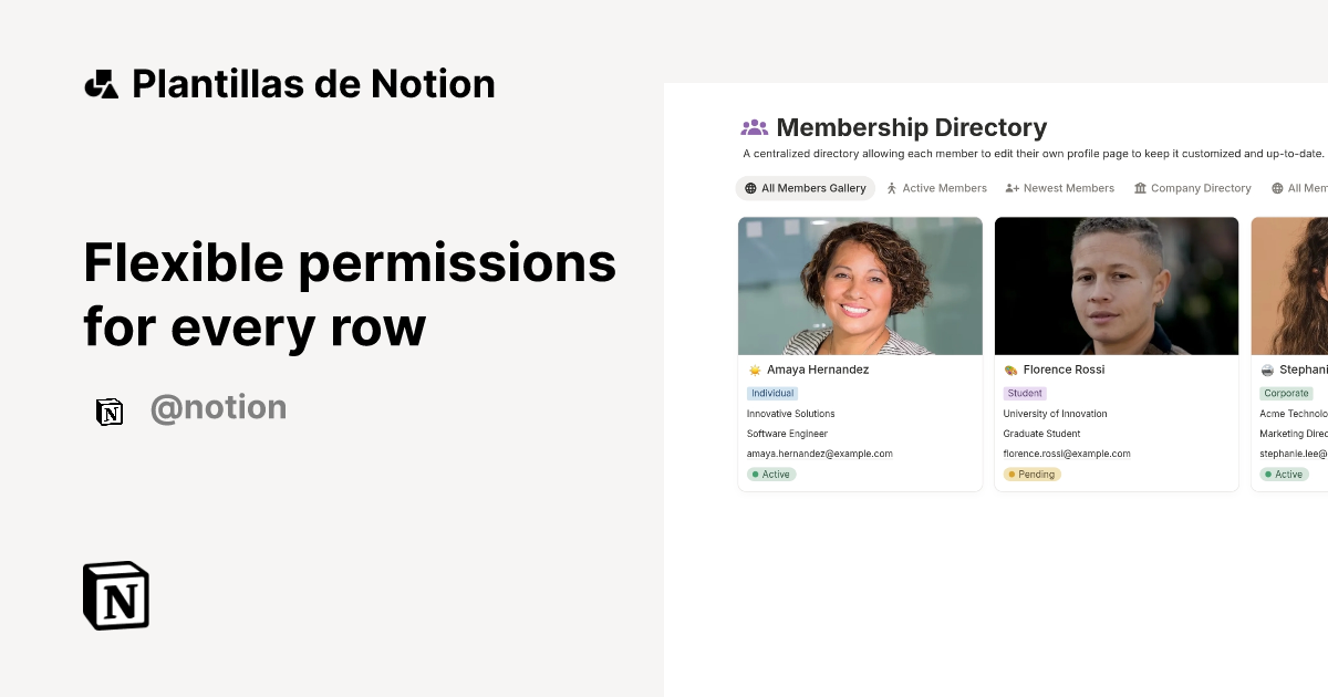 Permisos flexibles para cada fila | Plantillas de Notion Marketplace