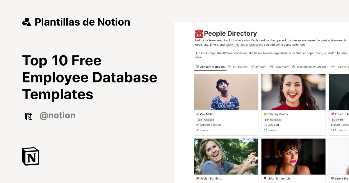 Top 10 Free Employee Database Templates | Plantillas de Notion Marketplace