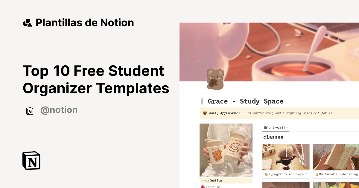 Top 10 Free Student Organizer Templates | Plantillas de Notion Marketplace