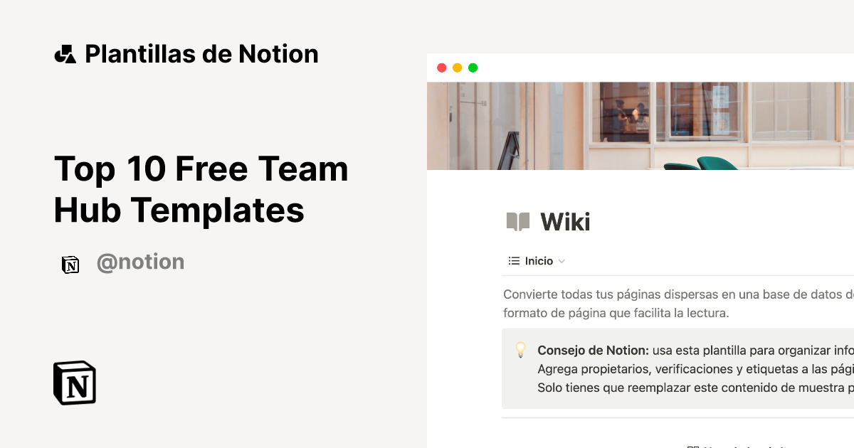 Top 10 Free Team Hub Templates | Plantillas de Notion Marketplace