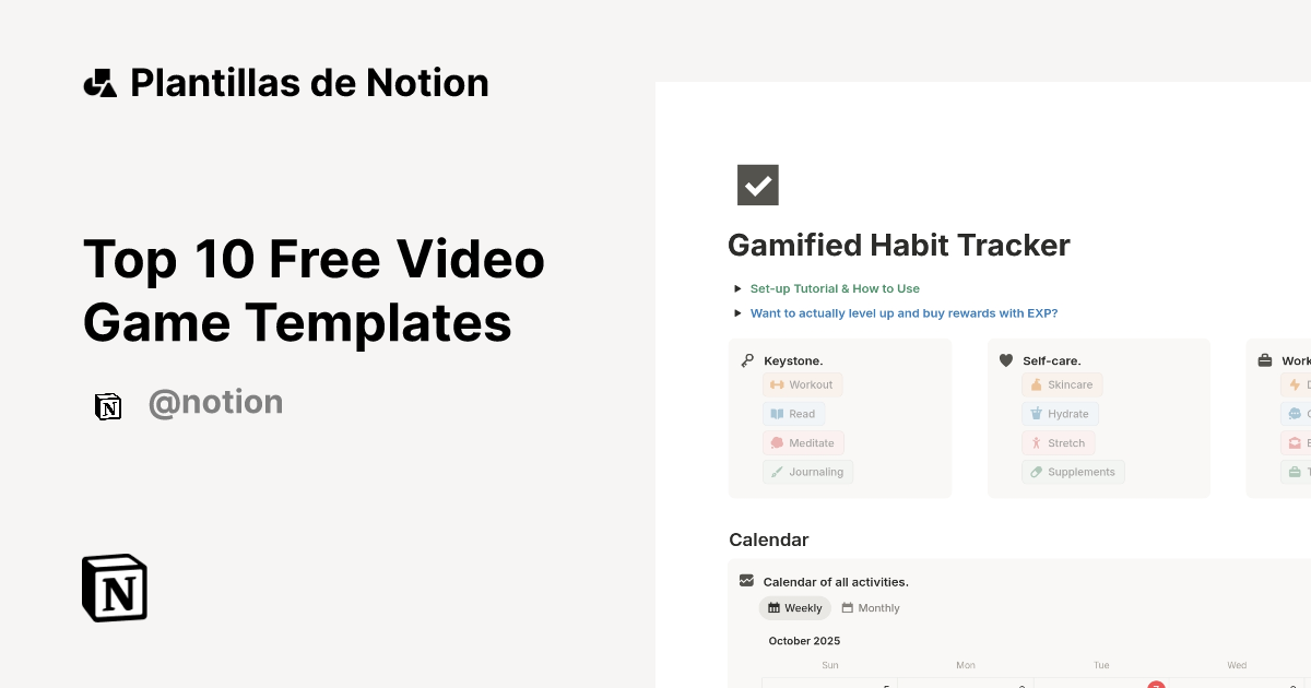 Top 10 Free Video Game Templates | Plantillas de Notion Marketplace