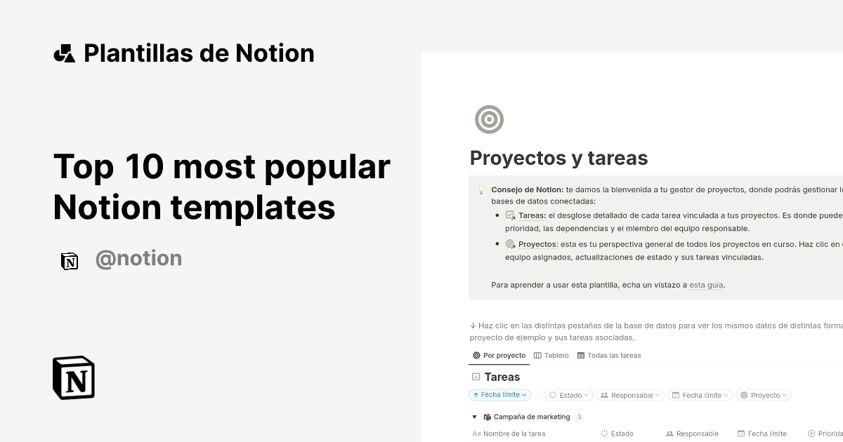 Top 10 most popular Notion templates | Plantillas de Notion Marketplace
